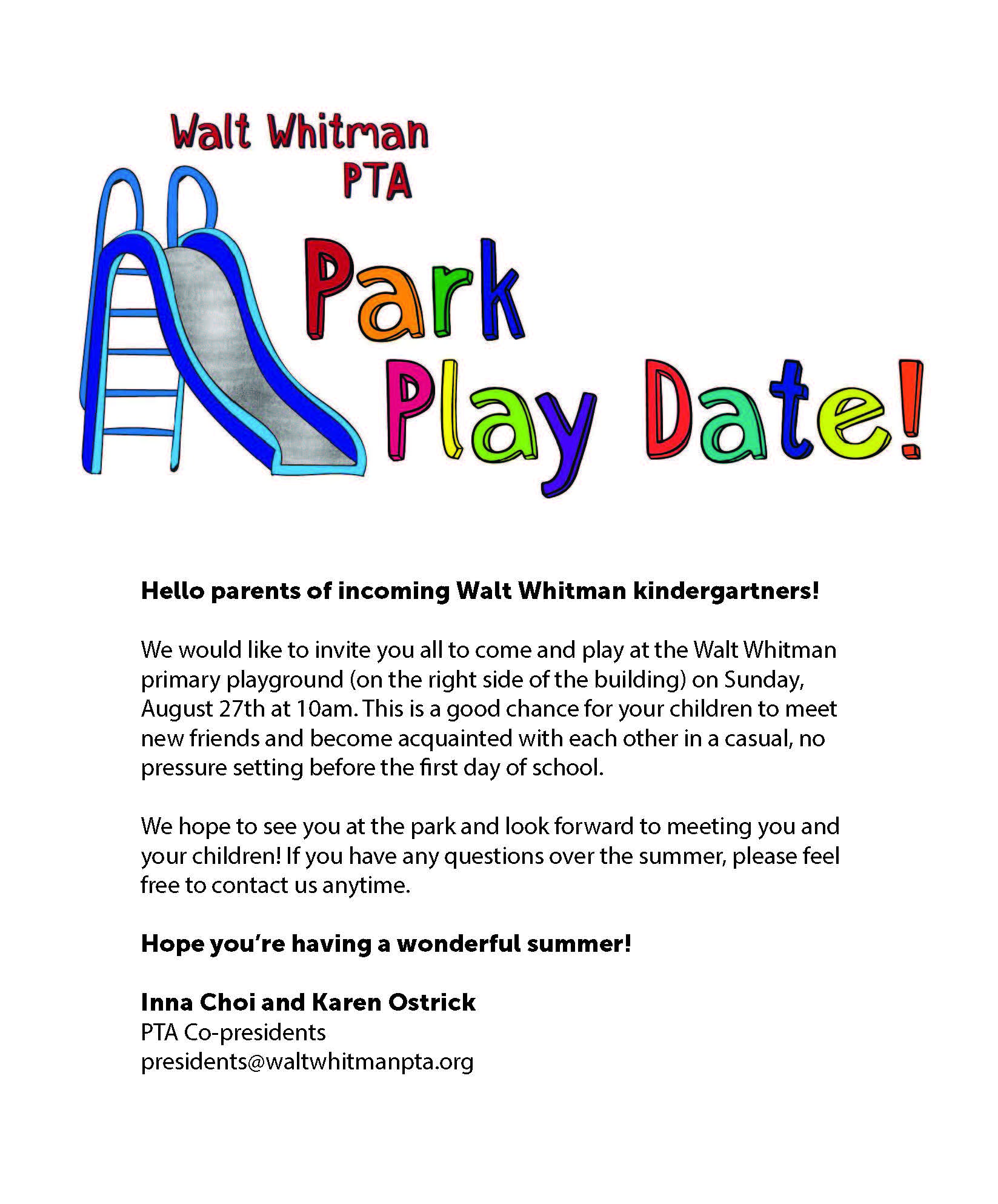 Kindergarten Play Date 2023 – Walt Whitman PTA