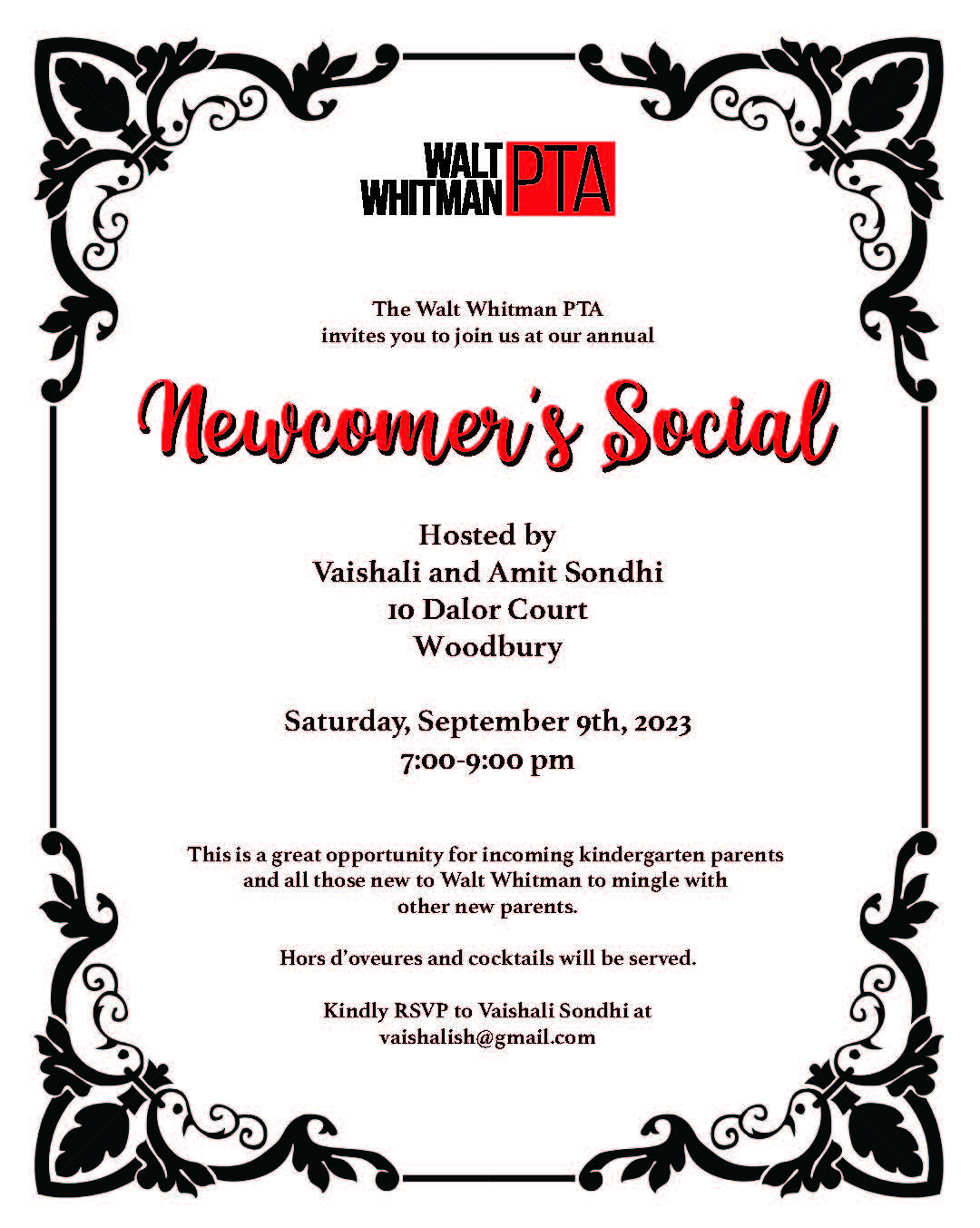 2023 Newcomer’s Social – Walt Whitman PTA